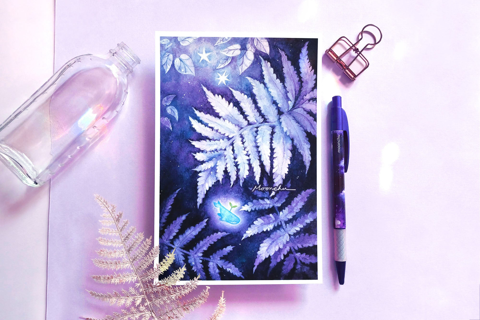 beneath the ferns fern art, mixed media art print – moonchu