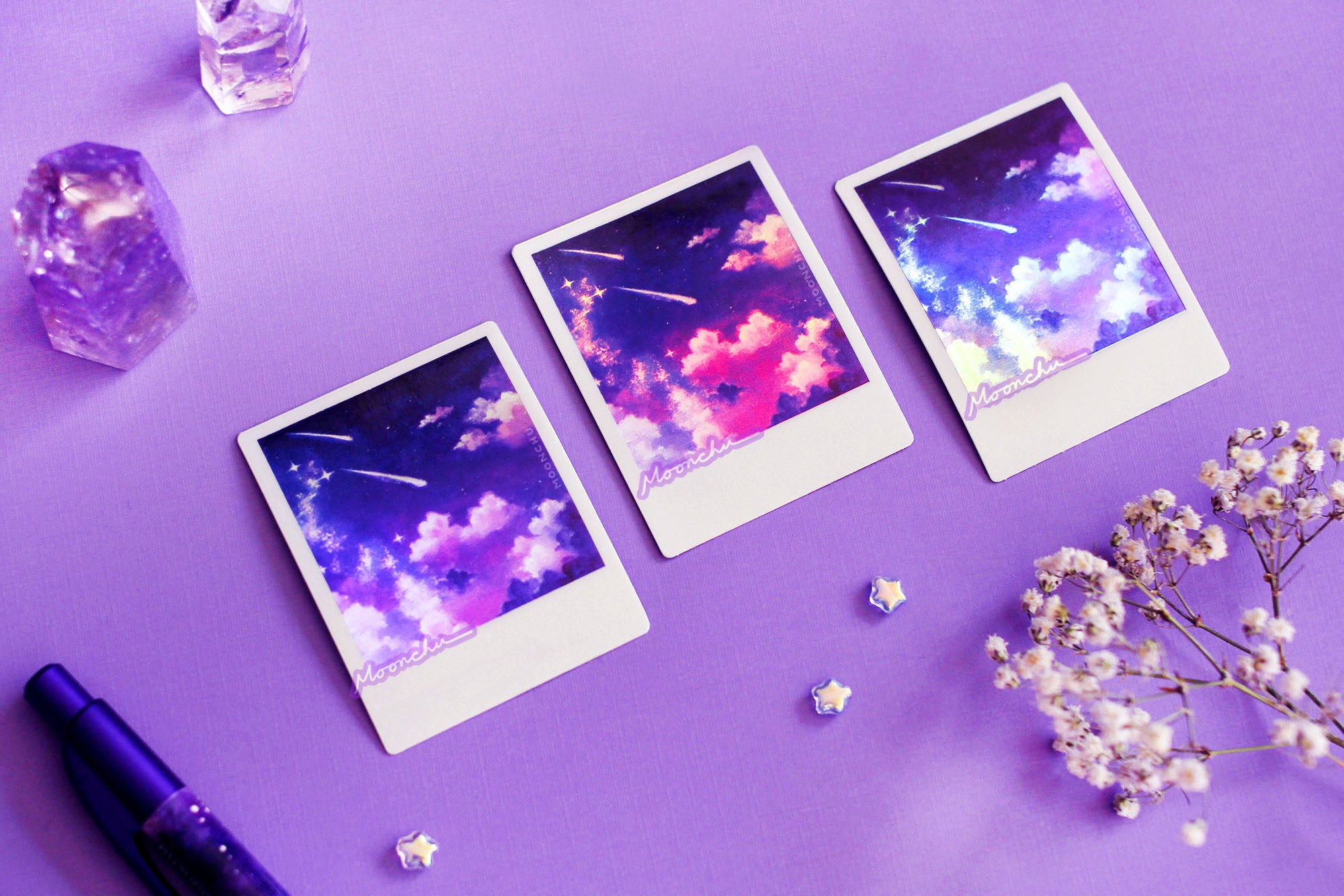 shooting star snapshot holographic die cut vinyl sticker – moonchu