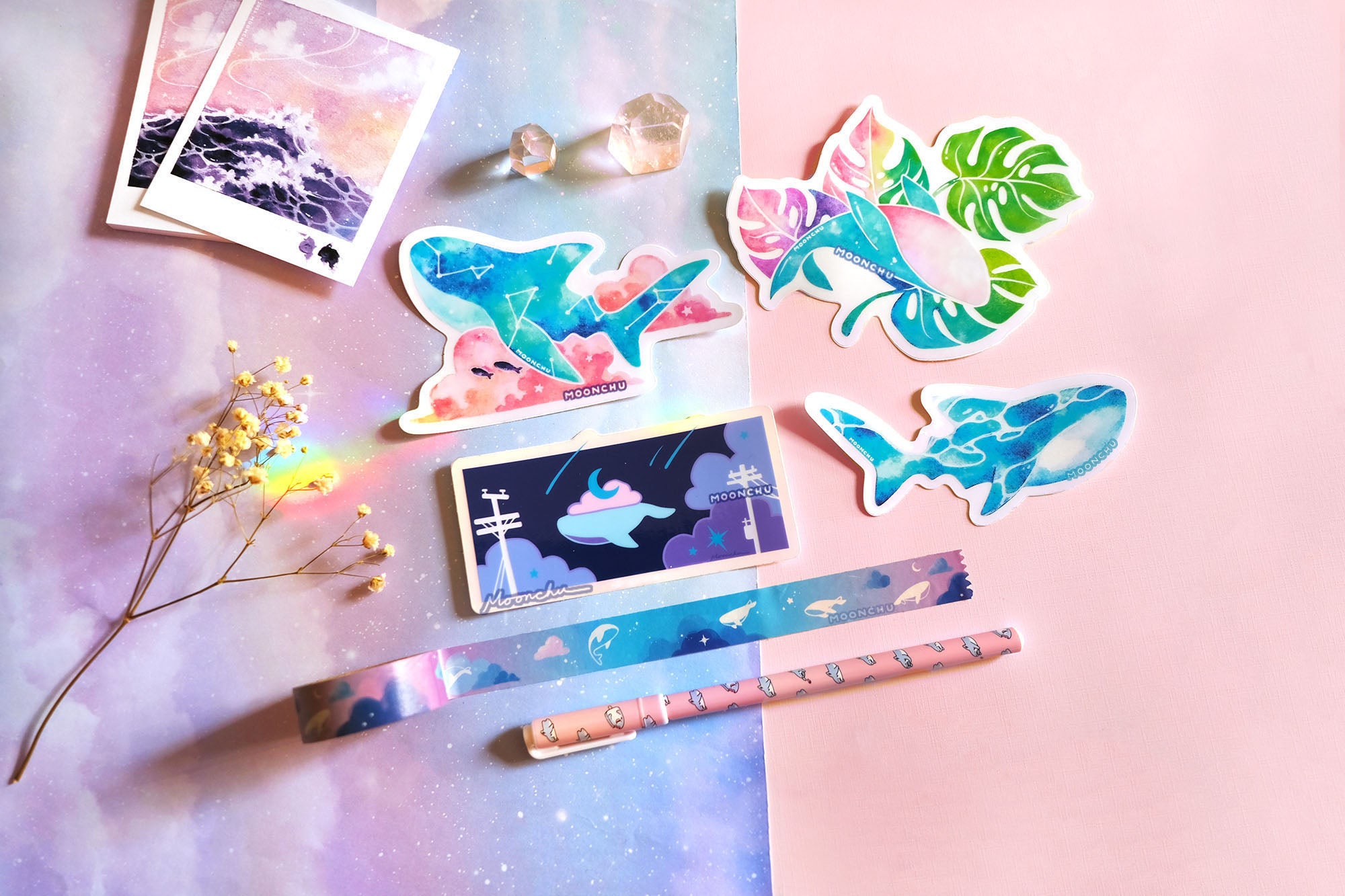 whale wanderer transparent vinyl sticker, sky whale sticker – moonchu